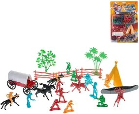 Western herní set s indiány a koňmi / Akční figurky / Kočár a doplňky