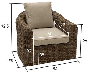 DEOKORK Ratanové křeslo BORNEO LUXURY (hnědá)