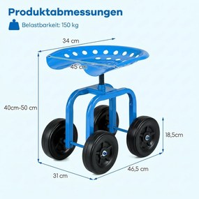 Costway Zahradní vozík na kolečkách Rolovací pracovní sedák s 360 °