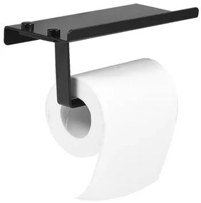 Hliníkový nástěnný držák na toaletní papír s policí 16x9cm černý