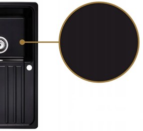 Sink Quality Sapphire, kuchyňský granitový dřez 755x460x190 mm + sifon, černá, SKQ-SAP.C.1KDO.X