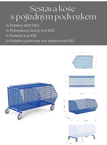 FEROPLAST spol. s.r.o Průmyslový úložný koš KS3, kompletní set 1 koše na kolečkách