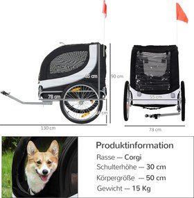 PawHut přívěs pro psy přívěs na kolo přívěs pro přepravu psů kolo bílé+černé 130x73x90cm | Aosom