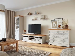 Bílý nábytek Komoda Belluno Elegante s 5 šuplíky, dekor bílá | borovice, masiv, borovice
