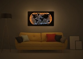 Li-Go "Mapa světa rovnoběžky" světelný obraz s baterií 110x60cm varianta ovládání: manuál/pohybové čidlo, provedení povrchu: dub