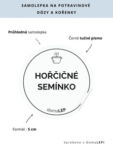 Samolepka na kořenky HOŘČIČNÉ SEMÍNKO průhledná 5 cm tučné písmo