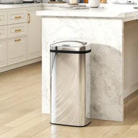 HOMCOM odpadkový koš 40 L se senzorem pro automatické otevírání a zavírání, 33x25x70 cm, stříbrný