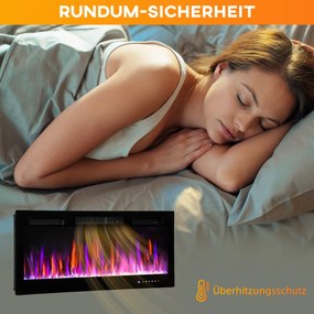 HOMCOM Elektrický krb, montáž na stěnu, nastavitelné plameny, termostat, časovač, ocel, černý