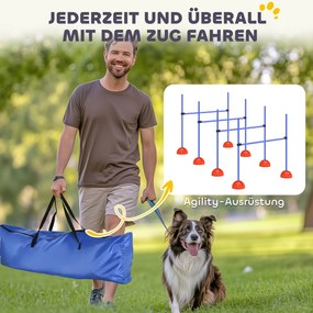PawHut 4dílná sada agility pro psy se 4 překážkami a přepravní taškou pro trénink skákání, modrá