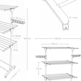 Vertikální sušák na prádlo s místem na ramínka, 160 cm, ALTO