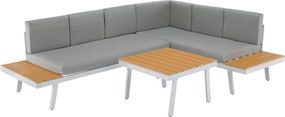Zahradní set, bílá ocel/dub/světle šedá, PELOR