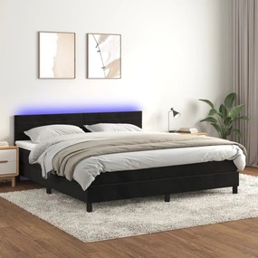 Box spring postel s matrací a LED černá 160x200 cm samet 3134473