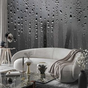 Fototapeta Déšť - šedý motiv kapek deště stékajících po zamlženém skle