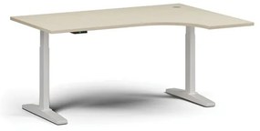 Výškově nastavitelný stůl, elektrický, 675-1325 mm, rohový pravý, deska 1600x1200 mm, bílá podnož, bříza