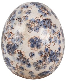 Dekorace keramické vajíčko s modro-hnědým květinovým vzorem L – 14x16 cm