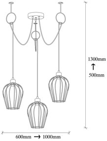 Lustr na lanku TEL 3xE27/40W/230V pavouk