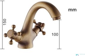 Nástěnný sprchový panel EYN TER1305 s umyvadlovou baterií, starobronz a starobronz s tmavě hnědou rukojetí