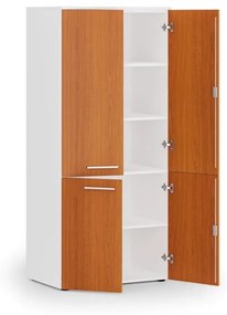 Kancelářská policová skříň PRIMO WHITE, půlené dveře, 1781 x 800 x 500 mm, bílá/třešeň