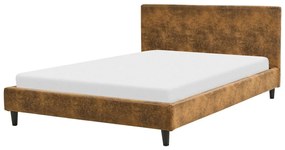 Čalouněná postel v imitaci kůže 140 x 200 cm hnědá FITOU Beliani