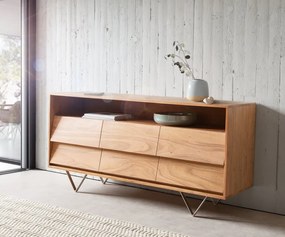 Komoda Eloi 145x40 cm přírodní akácie 6 zásuvek podnož ve tvaru "V"