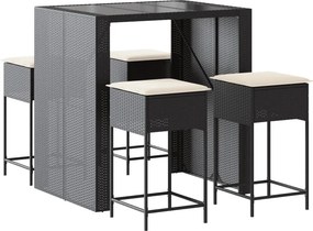 5dílný zahradní barový set s poduškami černý polyratan 3261507