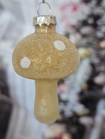 Vánoční skleněná béžová ozdoba muchomůrka - Ø 4*8 cm