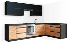 Rohová kuchyně Brick pravý roh 300x182 cm (černá lesk/craft)
