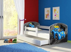 Dětská postel - Blue car 2 160x80 cm + šuplík bílá