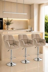 LuxuryForm DESIGN Barová židle AMALFI VELUR na stříbrné kulaté podstavě - latte