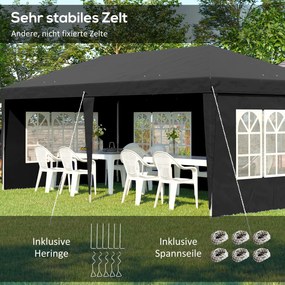 Outsunny Pavilon cca 3x6 m Vodotěsný skládací pavilon se 4 bočními stěnami, oknem Ochrana proti UV záření Přepravní taška černá