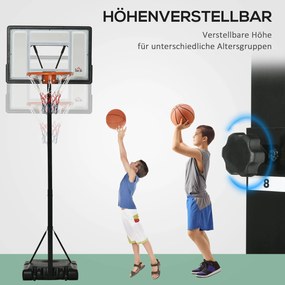 Basketbalový koš HOMCOM s nastavitelnou výškou 260-310 cm a funkcí rolování, stabilní stojan pro zahradu a sportoviště | Aosom.de