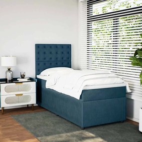 Box spring postel s matrací modrá 90 x 200 cm samet 3294554
