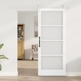 Posuvné dveře 83 x 202 cm Masivní borové dřevo a sklo Bílá 3332362