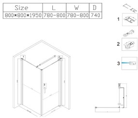 BPS-koupelny Čtvercový sprchový kout HYD-SK04BSA 80x80 černá/transparent - bez vaničky