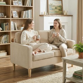HOMCOM dvoumístná manšestrová pohovka s úložným prostorem, béžová