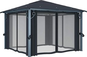 Altán se závěsy a světelnými LED řetězy 3x3m antracitový hliník 3070333