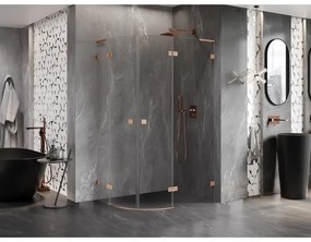 Mexen Lunar, L půlkruhový sprchový kout naklápěcí vpravo 80 x 70 cm, 8mm čiré sklo, profil měděná matná, 833L-080P-070L-65-00