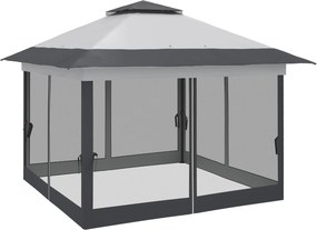 Outsunny Zahradní Altán Skládací Altán 3,6x3,6m s Dvojitou Střechou Ocelové Polyesterové Moskytiéry + Taška Na Kolečkách Šedá