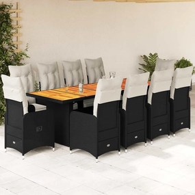 11dílný zahradní bistro set s poduškami černý polyratan 3277290