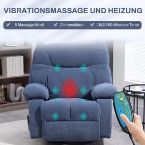 HOMCOM Relaxační křeslo s masážní funkcí, elektrické TV křeslo s vyhříváním, polohovací funkcí, otočné masážní křeslo s pružinovým systémem 700-174V9…