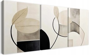 Obraz na plátně Triptych na zeď do obývacího pokoje béžové listy geometrie 60x120
