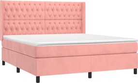 Box spring postel s matrací a LED růžová 180x200 cm samet 3139762