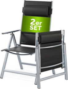Zahradní židle vysoké opěradlo skládací Bern Premium sada 2 ks stříbrná hliníkový čalouněný & nastavitelný