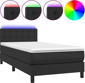 Box spring postel s matrací a LED černá 90x200 cm umělá kůže 3134201