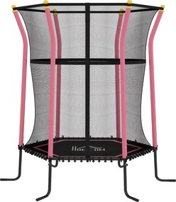 HOMCOM dětská trampolína Ø163,5 cm, trampolína s ochrannou sítí, kryt hran, zahradní trampolína pro děti 3-10 let, max. zatížení 50 kg, růžová barva