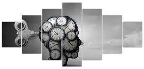 Umělecký obraz hlavy s hodinami (210x100 cm)