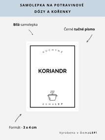 Samolepka na kořenky KORIANDR bílá 3 × 4 cm tučné písmo