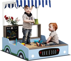 Pískoviště AIYAPLAY s krytem 90 x 120 cm vyrobené z impregnovaného masivního dřeva - Dětské pískoviště s lavičkami, tabulí, truhlíky a kuchyní na blát