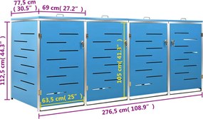 vidaXL Přístřešek na čtyři popelnice 276,5x77,5x112,5 cm nerezová ocel [149565] Barva: Modrá