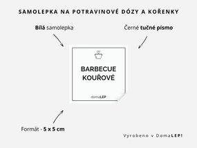 BARBECUE KOUŘOVÉ - omyvatelná samolepka na kořenky, výběr rozměrů Ø 5 cm / 5 x 5 cm / 6 x 8 cm | DomaLEP tvar: OBDÉLNÍK, barva: BÍLÁ - ČERNÉ písmo, velikost: š. 6 cm x v. 8 cm – základní písmo